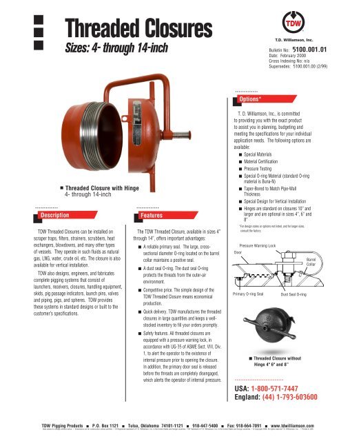 Threaded Closures - T.D. Williamson, Inc.