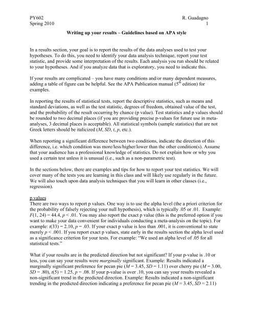 Writing Up Your Results APA Style Guidelines