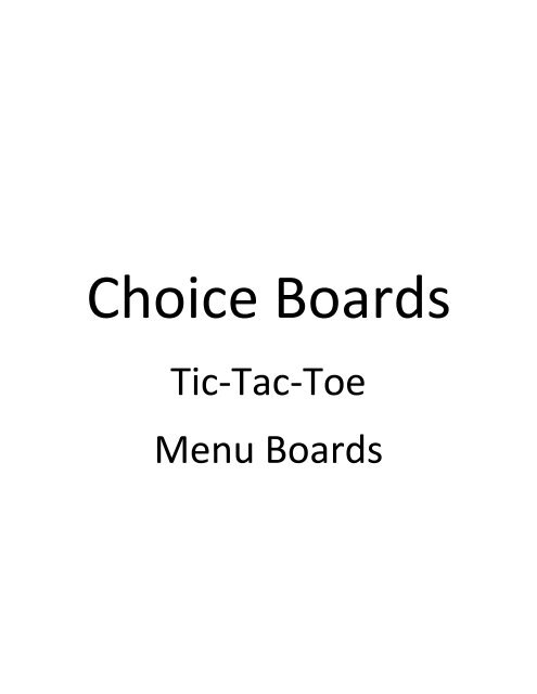 Tic Tac Toe Menu Boards