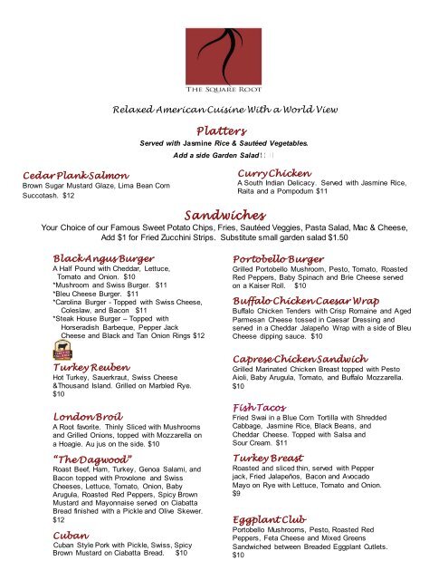 lunch menu - The Square Root