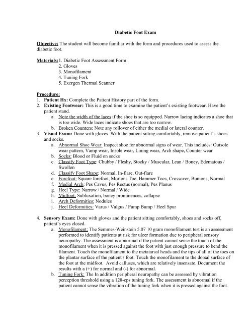 Diabetic Foot Exam Form