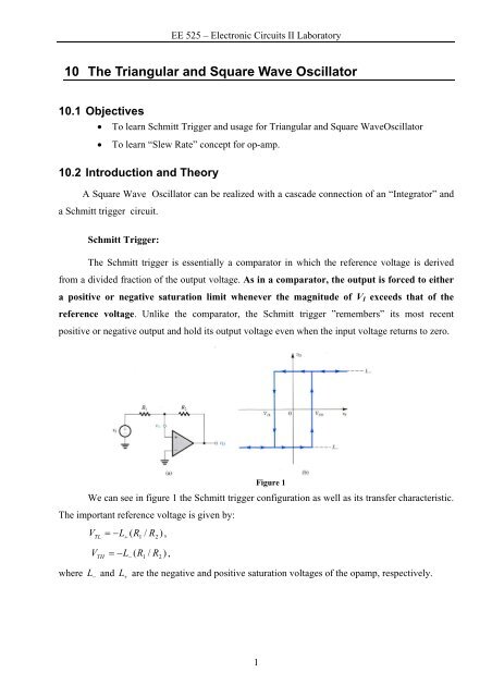 10 The Triangular and Square Wave Oscillator 10 The Triangular and Square Wave Oscillator