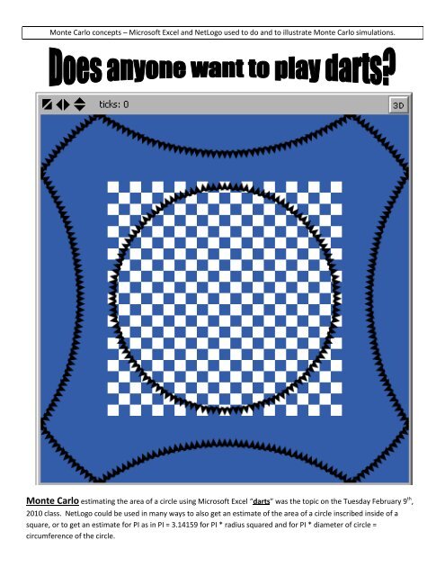 PI, area of a circle, throwing darts