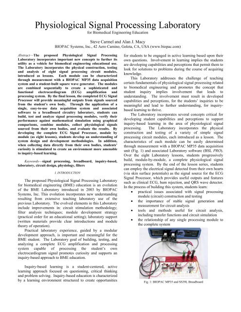Physiological Signal Processing Laboratory for BME ... - Biopac