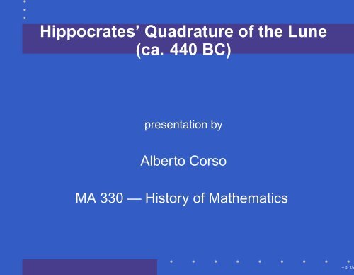 Hippocrates' Quadrature of the Lune (ca. 440 BC)