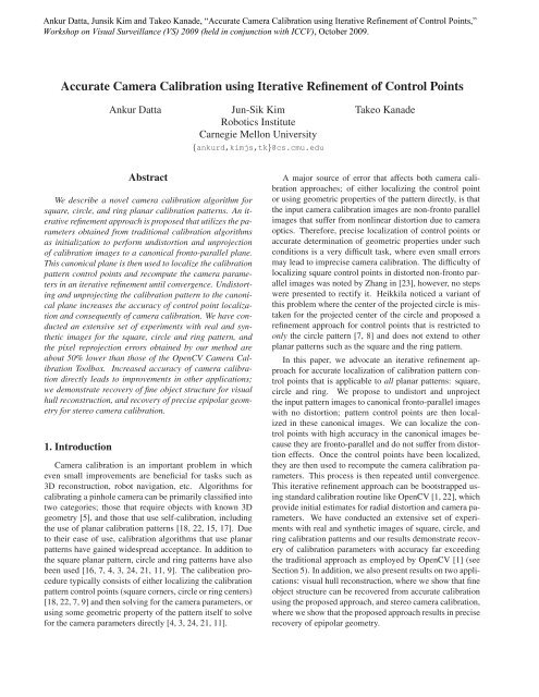 Accurate Camera Calibration Using Iterative Refinement Of Control
