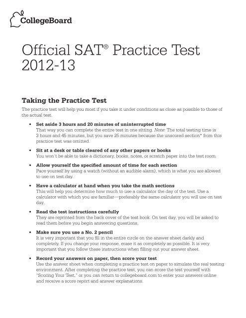 Official SAT Practice Test 2012 13 The Official SAT Online Course