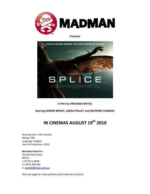 Splice Movie Poster