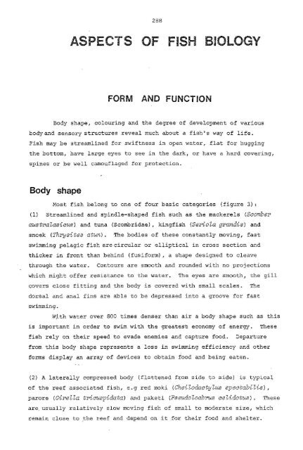 aspects of fish biology form and function