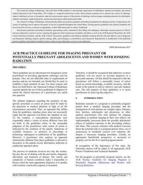 ACR Practice Guideline for Imaging Pregnant or Potentially