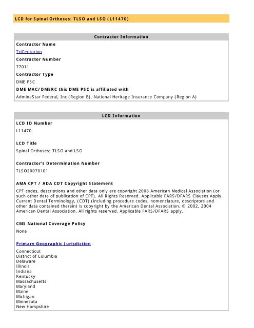 LCD for Spinal Orthoses: TLSO and LSO (L11470)