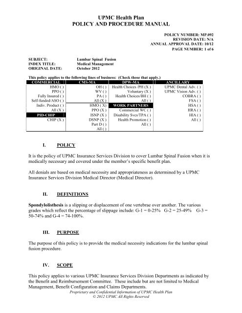 Lumbar Spinal Fusion - UPMC Health Plan