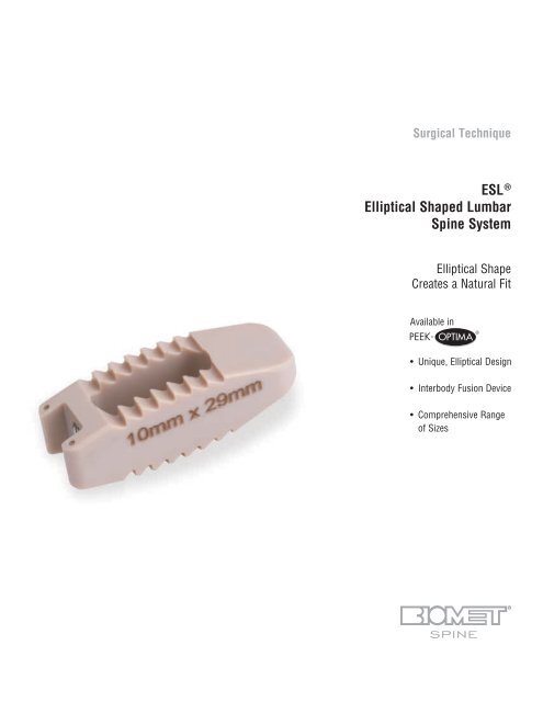 ESL® Elliptical Shaped Lumbar Spine System - Biomet
