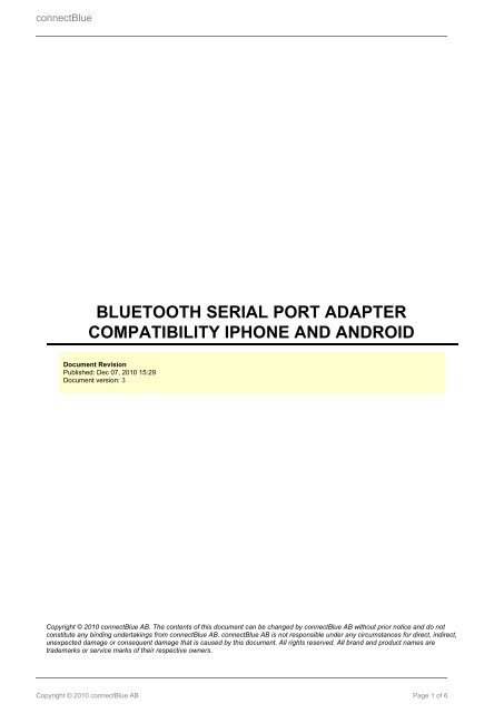 bluetooth serial port adapter compatibility iphone and android
