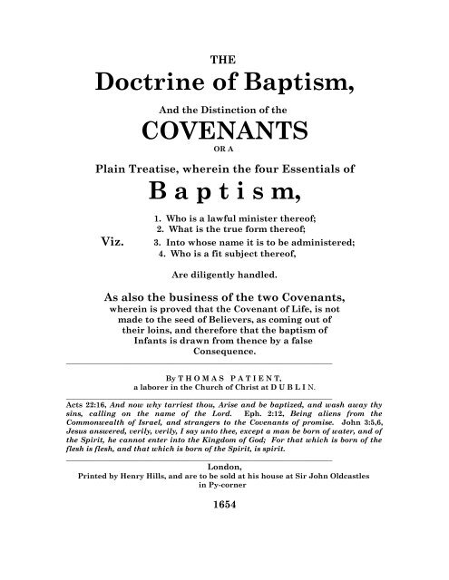 The Doctrine of Baptism - Old Faith Baptist Church