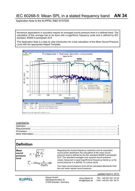 IEC 60268-5: Mean SPL in a stated frequency band ... - Klippel GmbH