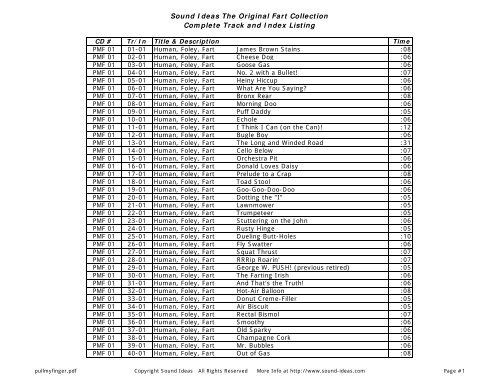 Sound Ideas The Original Fart Collection Complete Track and Index ...