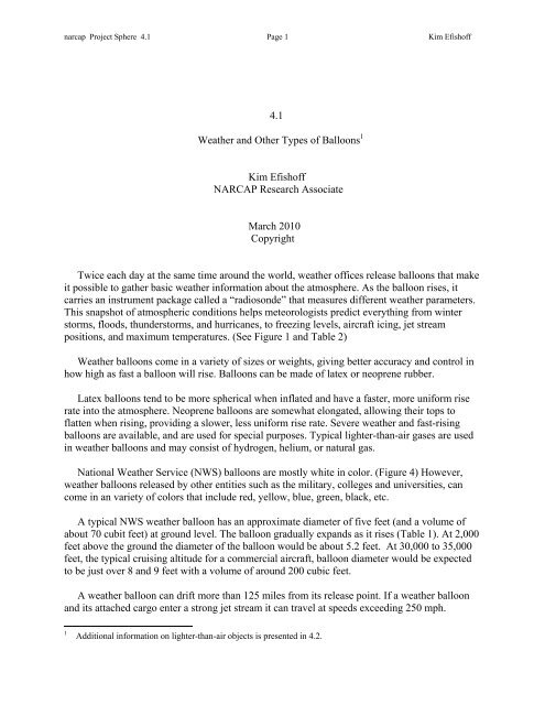 4.1 Weather and Other Types of Balloons - Narcap