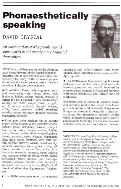 Phonaesthetically speaking - David Crystal