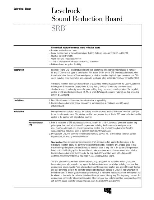 Levelrock™ Sound Reduction Board SRB™ - USG Corporation