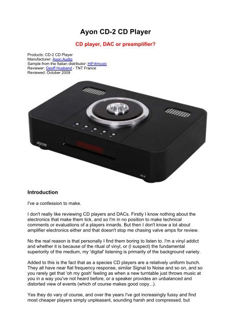 Ayon CD-2 CD Player - Ayon Audio
