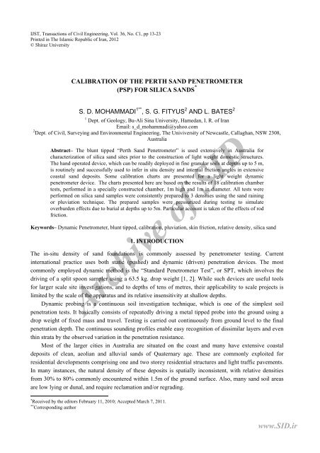 CALIBRATION OF THE PERTH SAND PENETROMETER (PSP ...