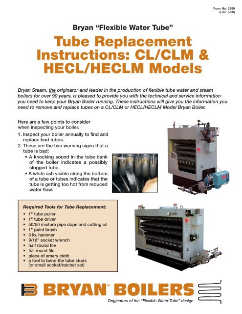Tube Replacement Instructions - Bryan Boilers