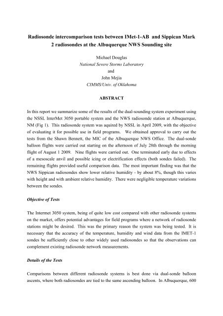 Radiosonde intercomparison tests between IMet-1-AB and ... - NSSL