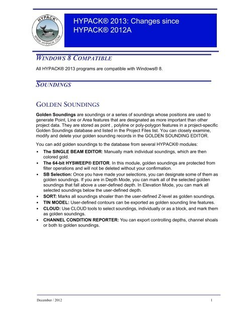 HYPACK® 2013: Changes since HYPACK® 2012A