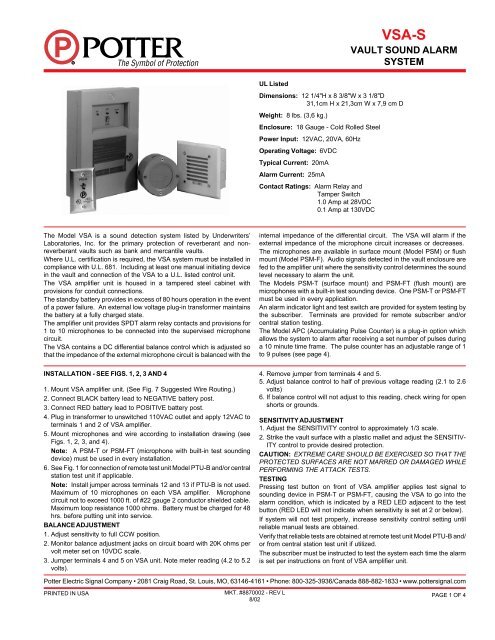 VAULT SOUND ALARM SYSTEM - dmp.com