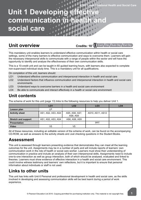 Unit 1 Developing effective communication in health and social care
