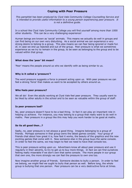 Coping with Peer Pressure - Sacred Heart Senior Secondary School