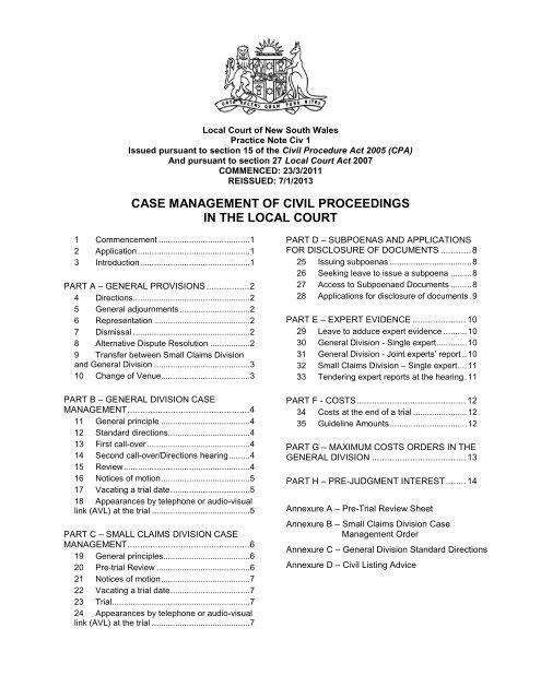 Practice Note Civ 1 - Local Court
