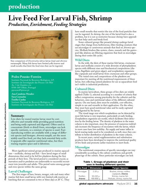 Live Feed For Larval Fish, Shrimp - Global Aquaculture Advocate ...