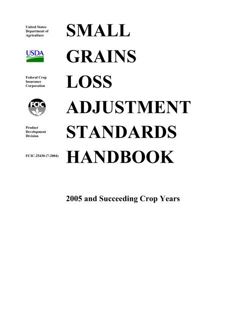 small grains loss adjustment standards handbook - RMA small grains loss adjustment standards handbook - RMA