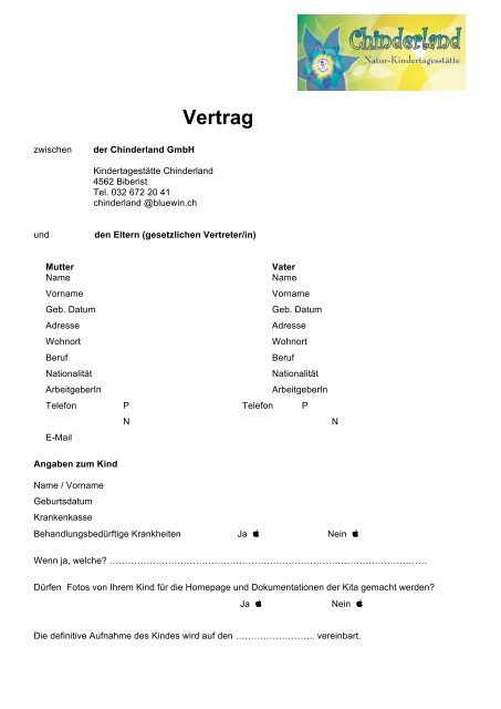 Vertrag - Kita Chinderland