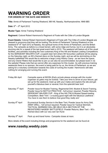 How to write a Warning Order - The Sealed Knot at Naseby in 2012 ...