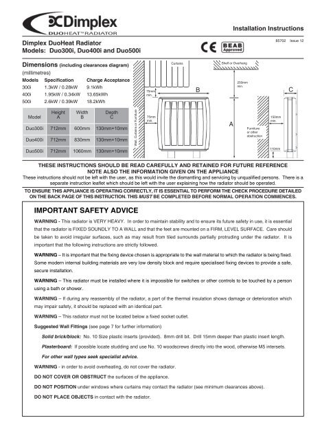 Instructions - Installation - Dimplex