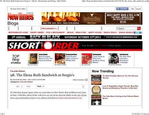 98. The Elena Ruth Sandwich at Sergio's - Miami - Restaurants and ...