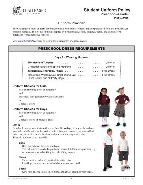 Student Uniform Policy - Challenger School
