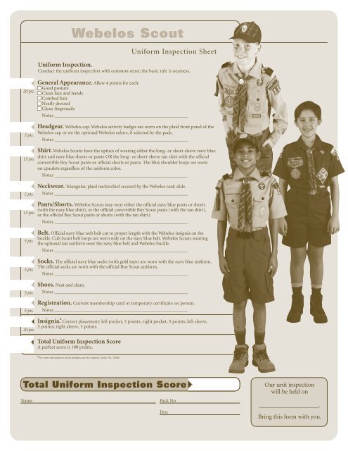 Webelos Scout Uniform Inspection Sheet - Boy Scouts of America