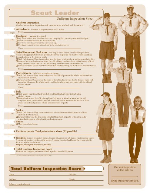 Scout Leader Uniform Inspection Sheet - Boy Scouts of America
