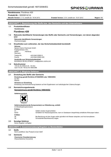 Sicherheitsdatenblatt - Spiess-Urania