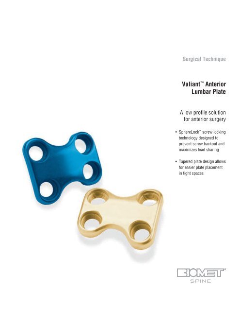 Valiant™ Anterior Lumbar Plate - Biomet