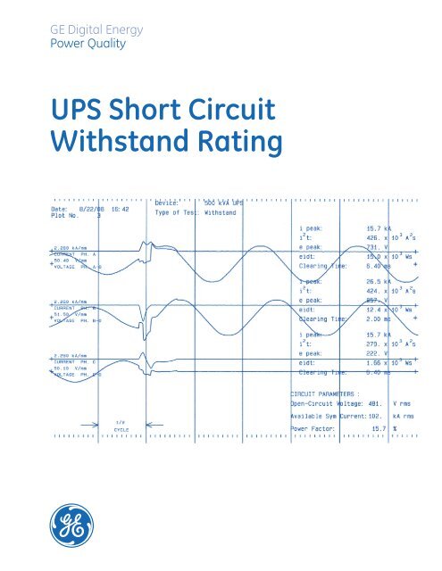 UPS Short Circuit Withstand Rating - GE Digital Energy