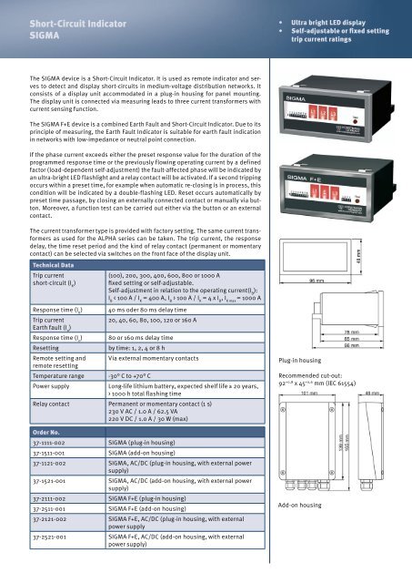 Short-Circuit Indicator SIGMA - Ing. H. Horstmann GmbH