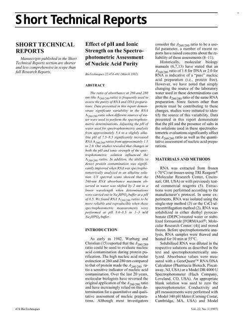 Short Technical Reports - BioTechniques