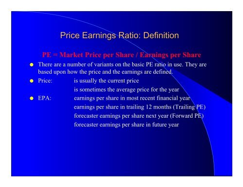 Price Earnings Ratio: Definition - NYU Stern School of Business