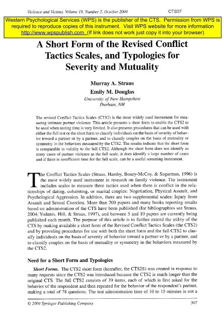 Short Form of the Revised Conflict Tactics Scales - pubpages ...