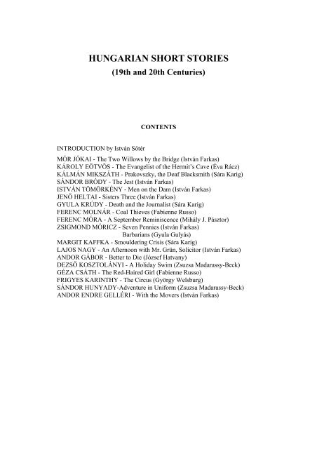 HUNGARIAN SHORT STORIES 19th And 20th Centuries 